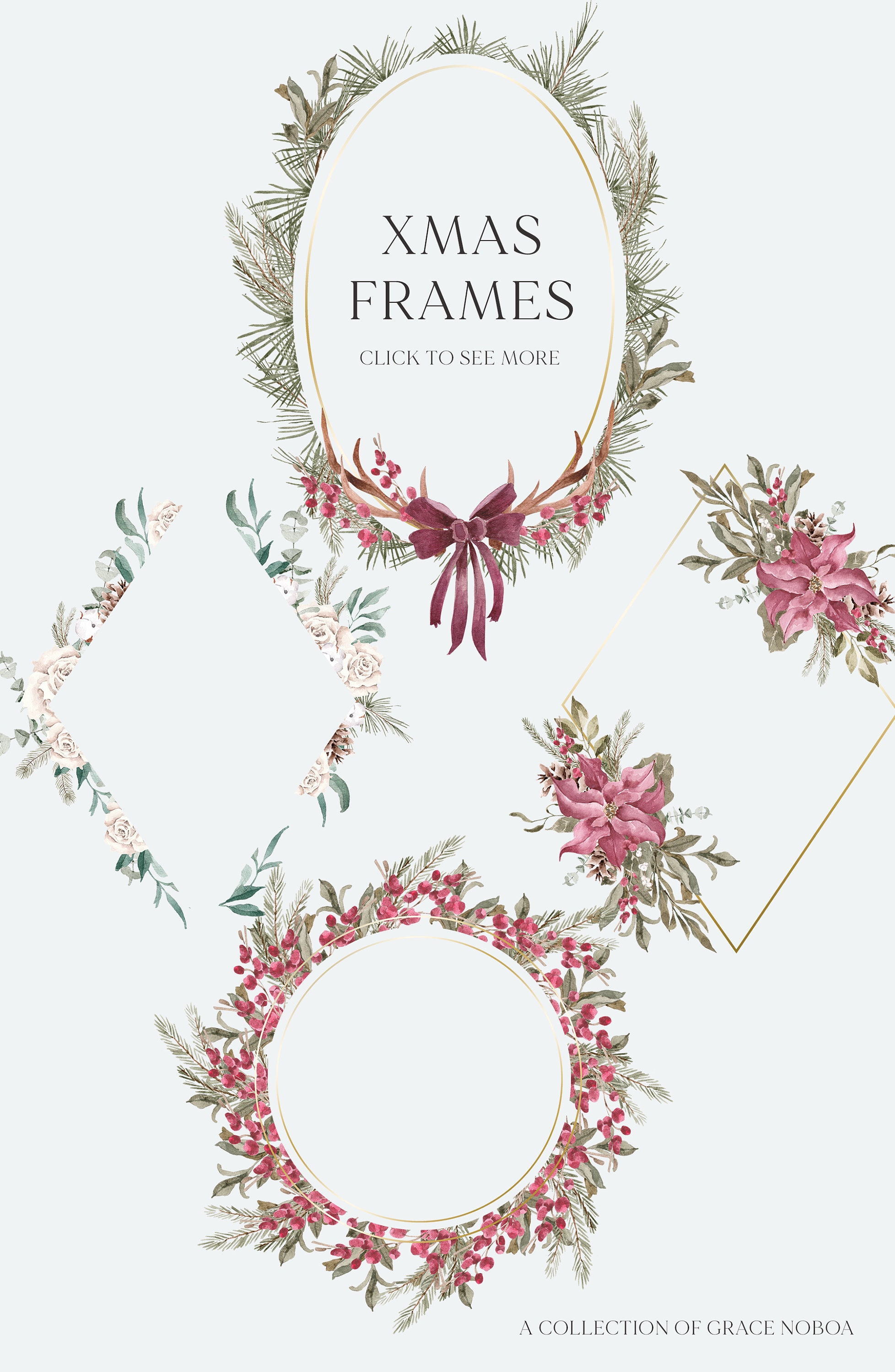 Christmas Frames Clipart Set Ready to Use Designs Winter - Etsy