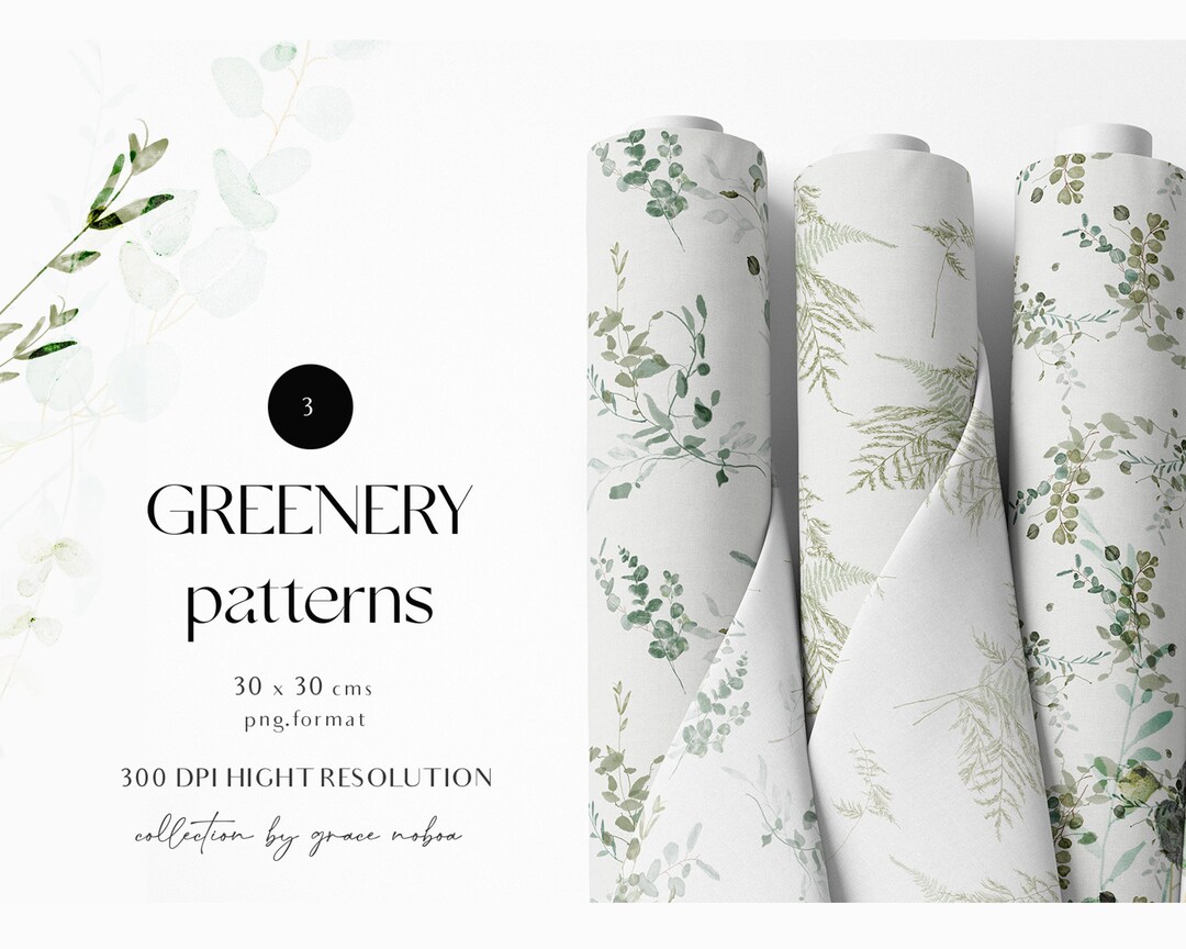 Greenery Pattern- Seamless Pattern- Watercolor Pattern- Green Leaves ...