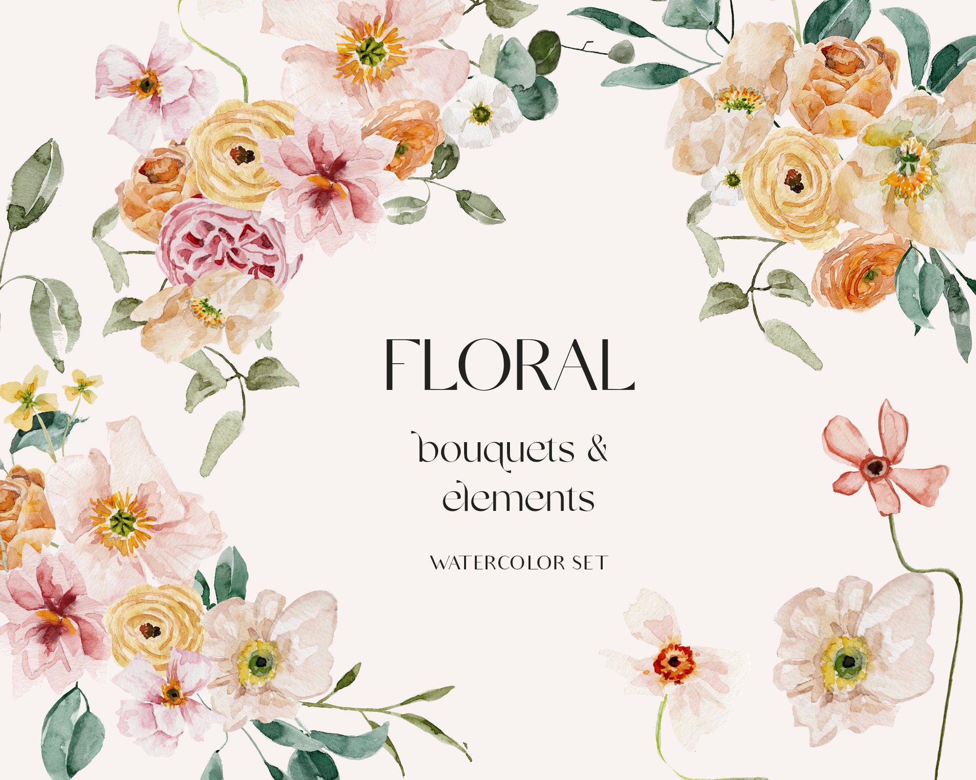 Watercolor Floral Clipart Spring Floral Peach Flower Spring - Etsy