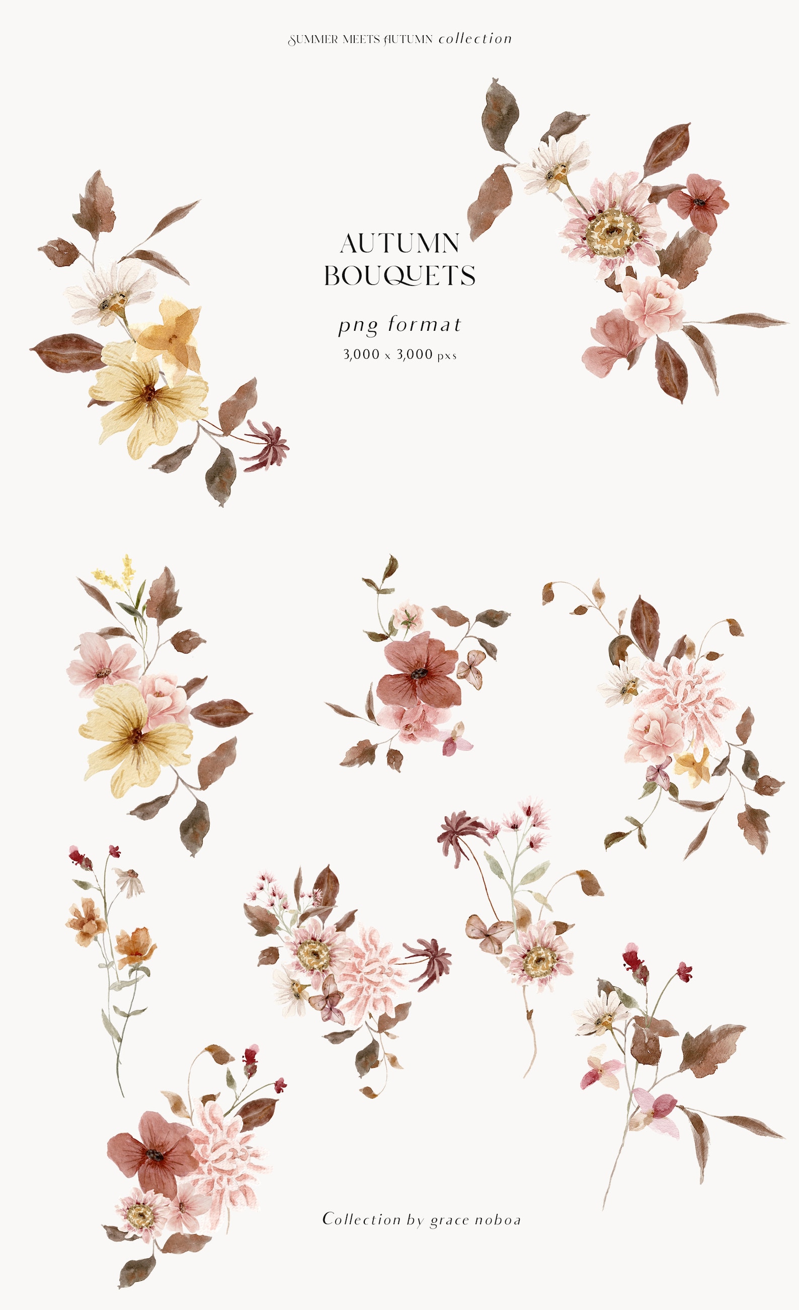 Autumn Watercolor Floral Clipart Fall Clipart Watercolor - Etsy