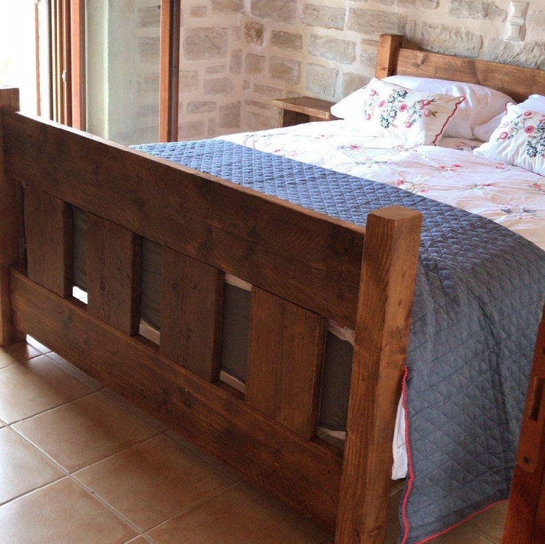 Handmade | Chunky | Rustic Bed | Farmhouse Style -high Footboard, SOLID ...
