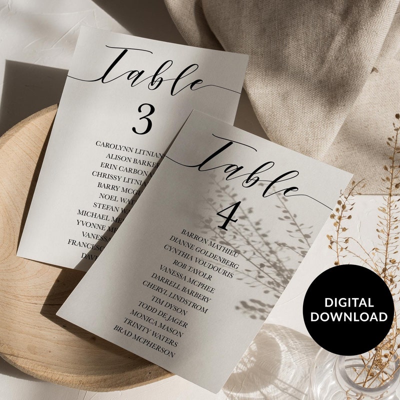 Table Names List Template - Etsy
