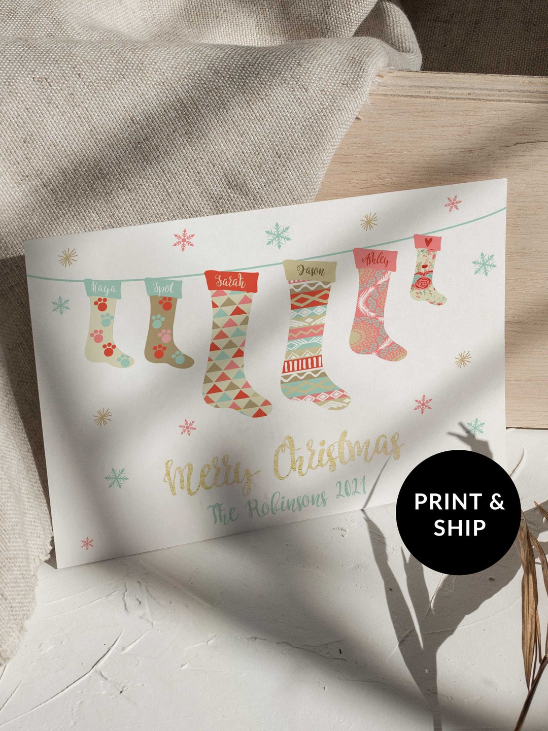 Stocking Christmas Card With Custom Names, Personalized Family ...