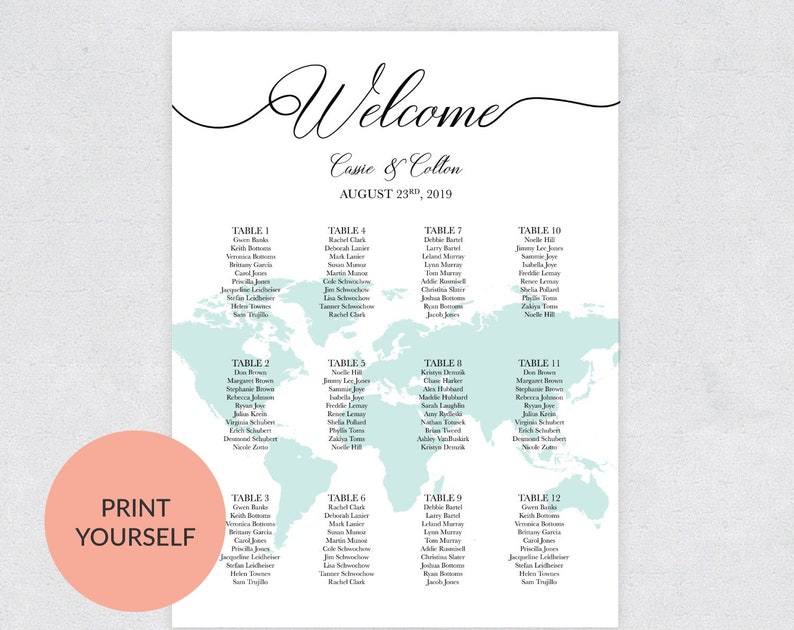 Travel Themed Wedding Seating Chart With a World Map - Etsy Canada
