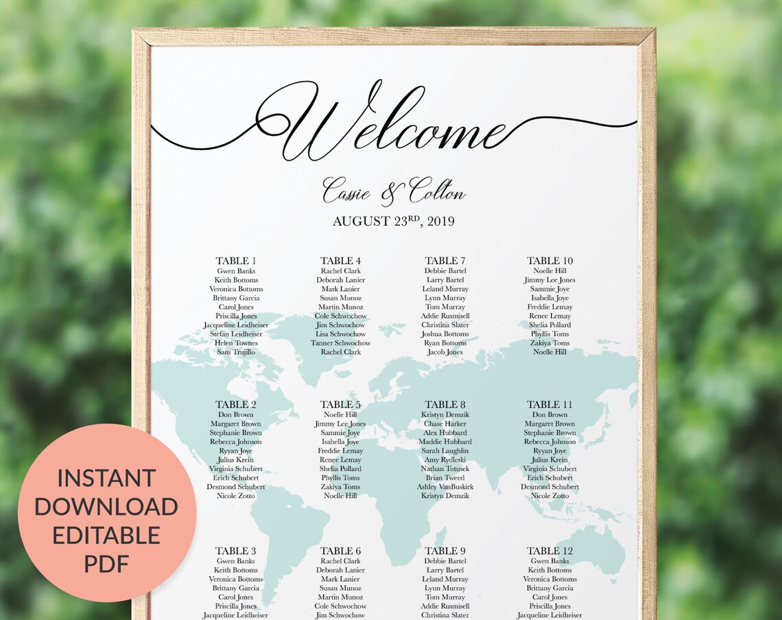 Travel Themed Wedding Seating Chart With a World Map - Etsy Canada