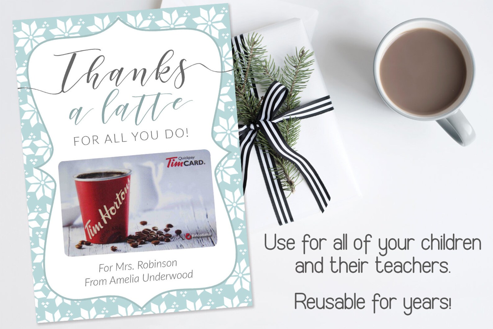 Thank a Latte Printable Teacher Gift Card Holder Printable - Etsy