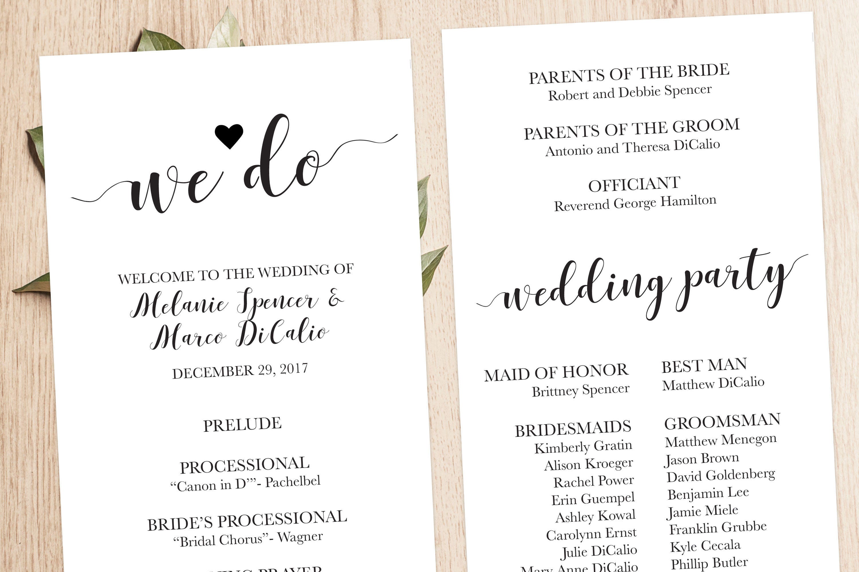 Wedding Ceremony Booklet Printable Modern Wedding Program Etsy