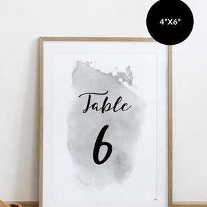 Gray Watercolor Table Number Template in a Digital Download PDF, Grey ...