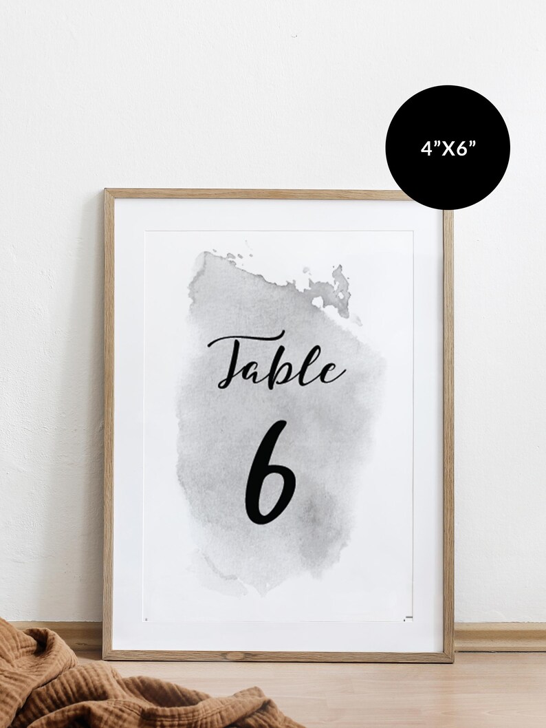 Gray Watercolor Table Number Template in a Digital Download | Etsy