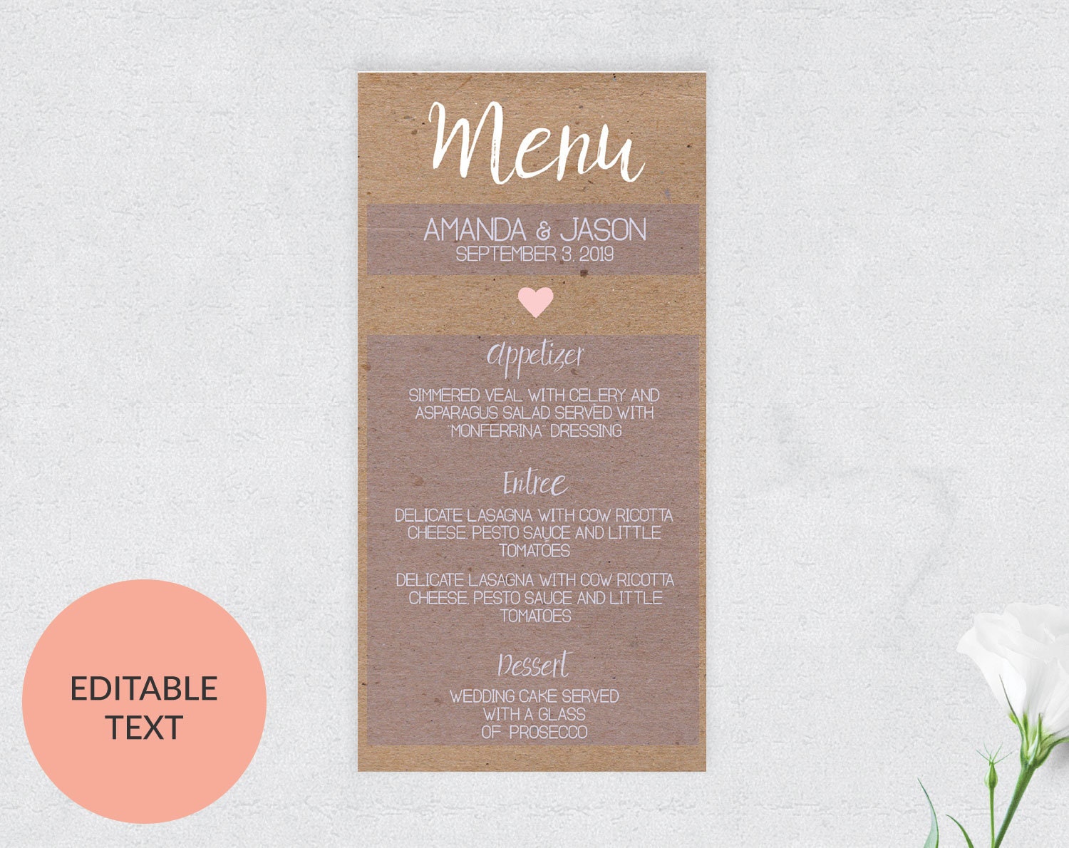Kraft Paper Wedding Menu for a Rustic Barn theme Digital | Etsy