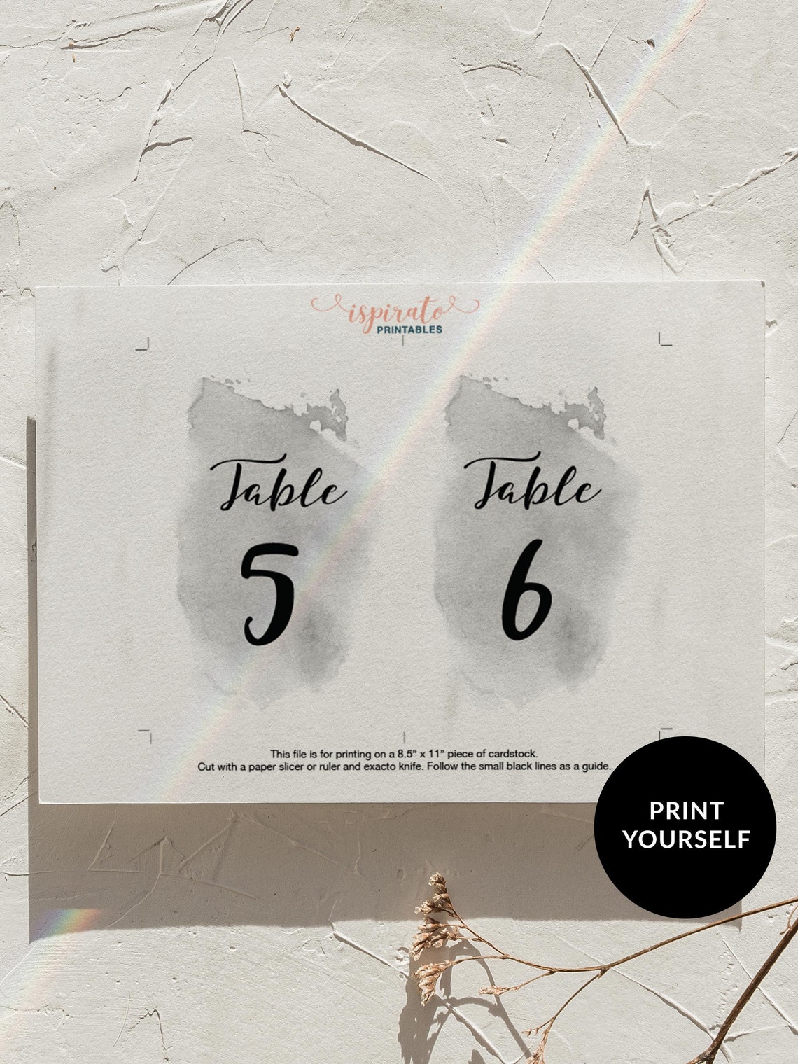 Gray Watercolor Table Number Template in a Digital Download | Etsy