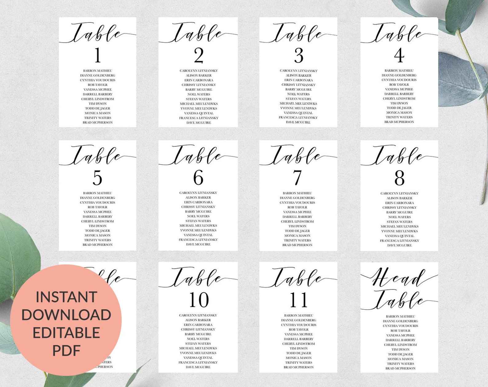 Place Card Template Table Number Template Seating Chart - Etsy