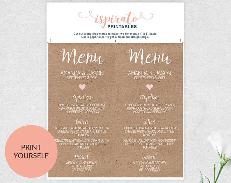 Kraft Paper Wedding Menu for a Rustic Barn Theme Digital | Etsy