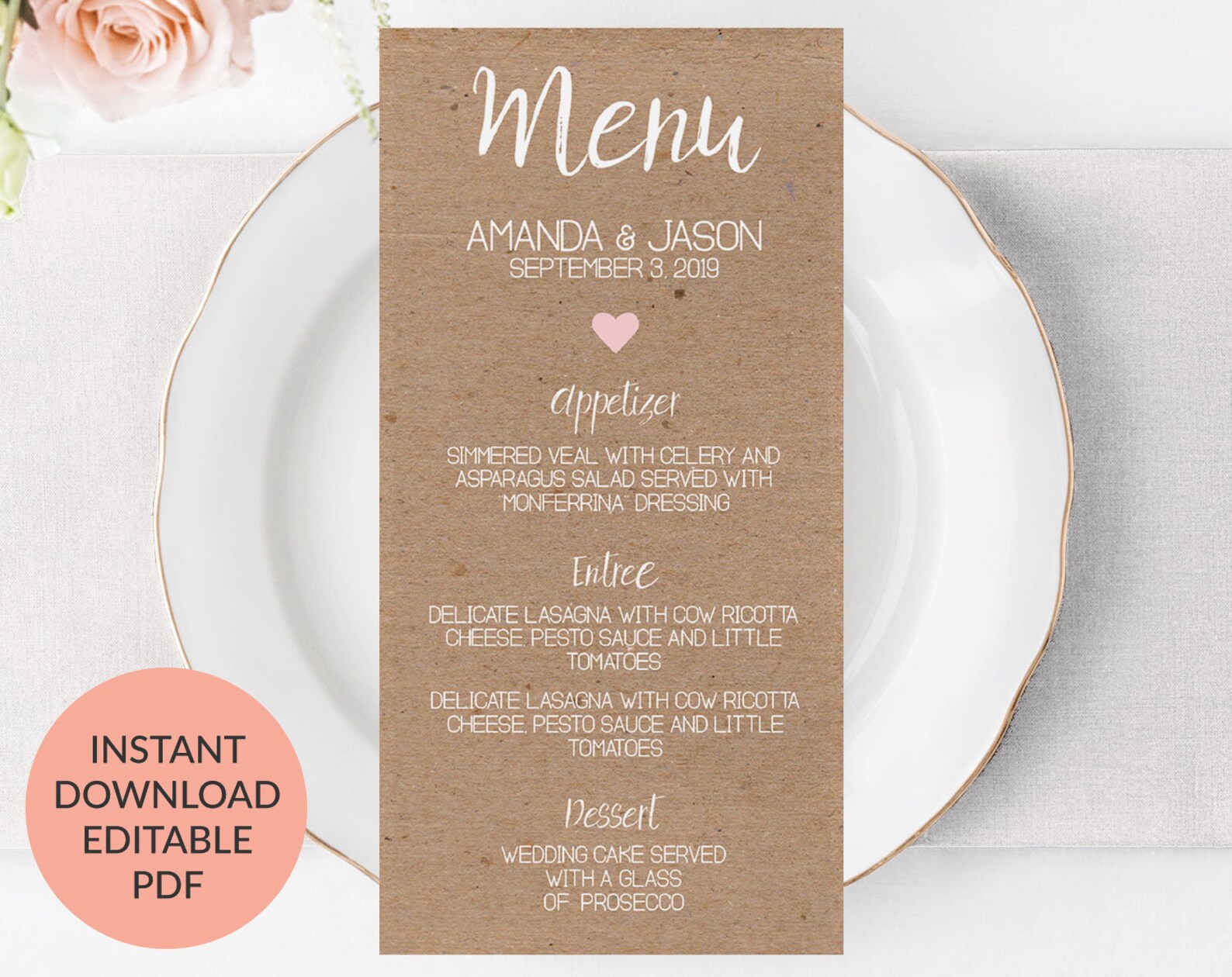 Kraft Paper Wedding Menu for a Rustic Barn Theme Digital | Etsy