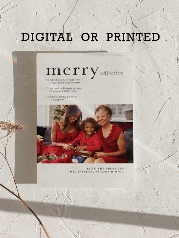 Family Photo Holiday Card with Merry definition Digital | Etsy