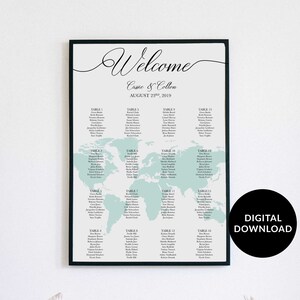 Travel Themed Wedding Seating Chart With a World Map, Destination ...