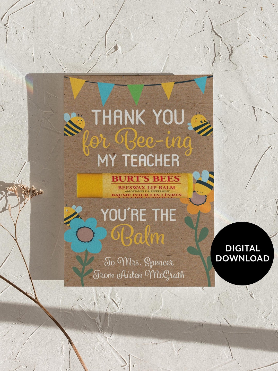 Burt Bee Teacher Thank You Gift Card Holder for End of School Year ...