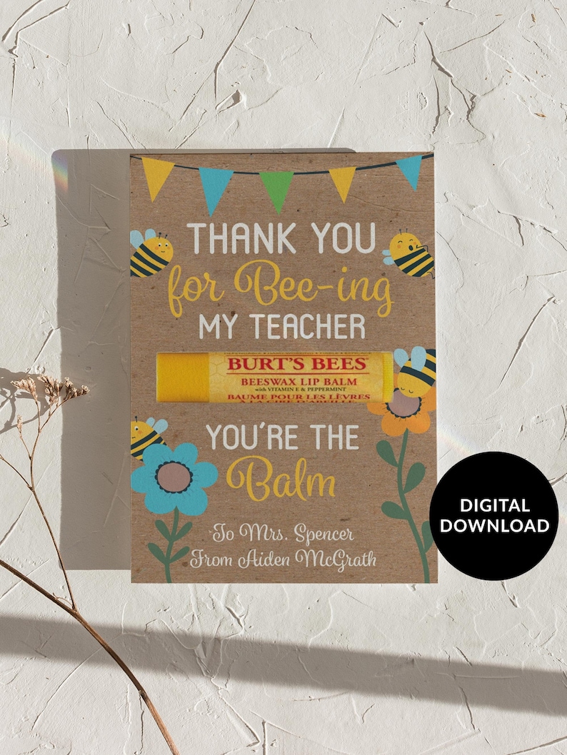 Burt Bee Teacher Thank You Gift Card Holder for End of School Year ...