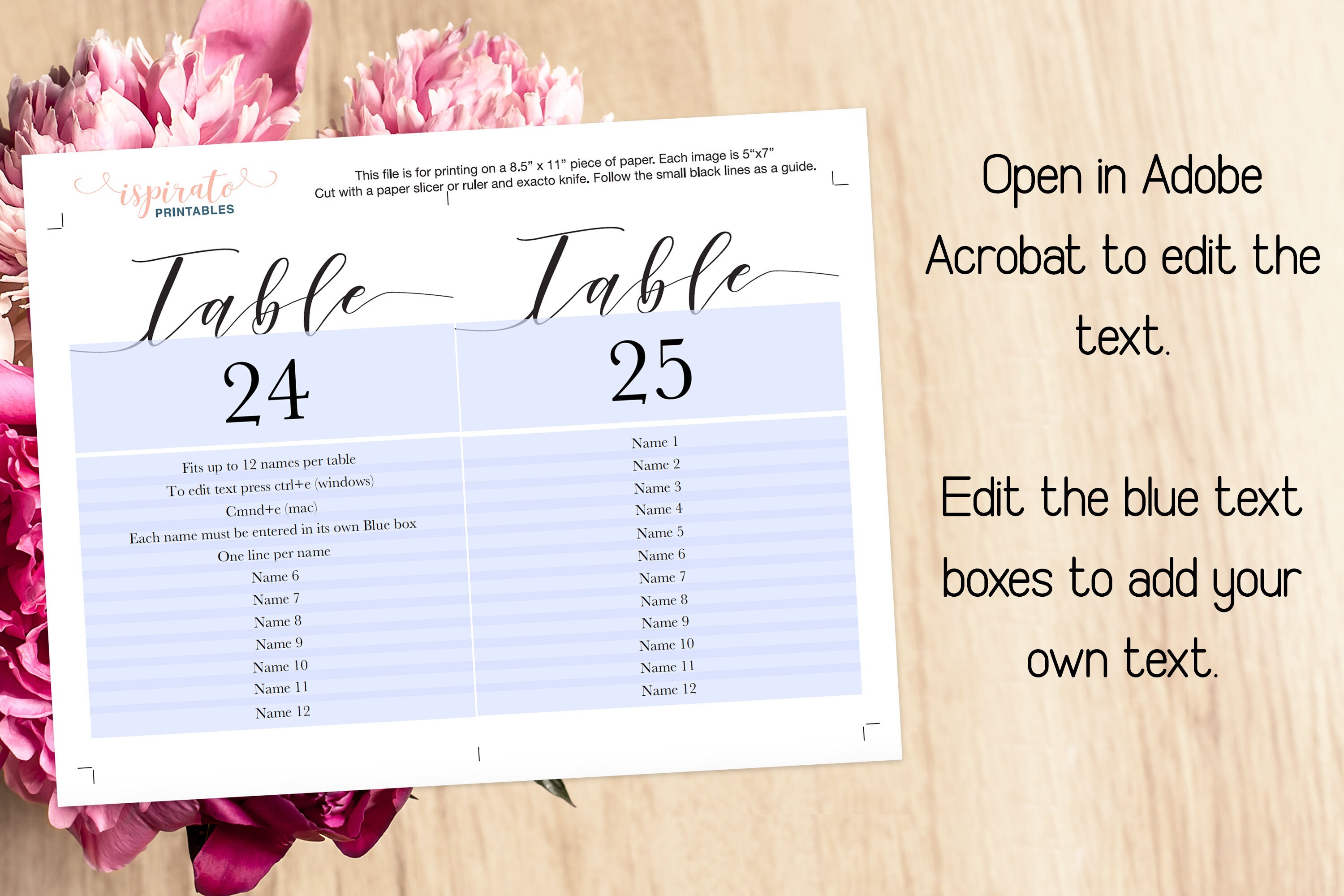 Place Card Template Table Number Template Seating Chart - Etsy