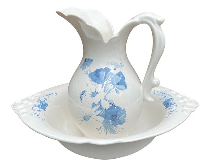 Lovely Antique Wash Basin and Pitcher, Large Basin Pitcher Set, Pink ...