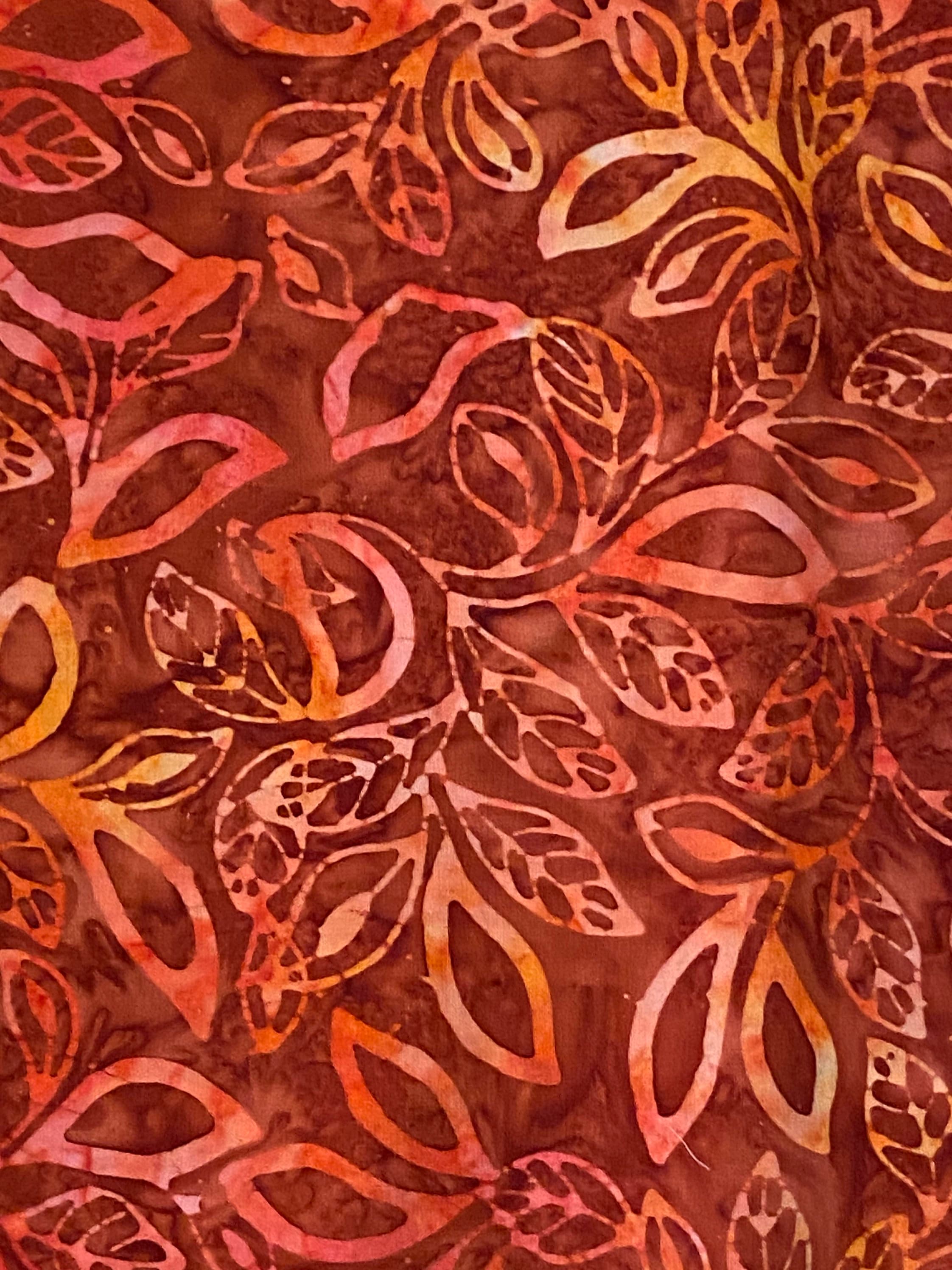 Batik, Batik Fabric, Batik Fabric by the Yard, Red Batik, Leaf Pattern ...