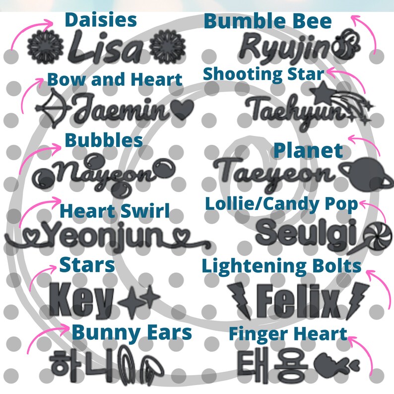 Custom Kpop Name Sticker Decal. Different Cute Designs to Choose From ...