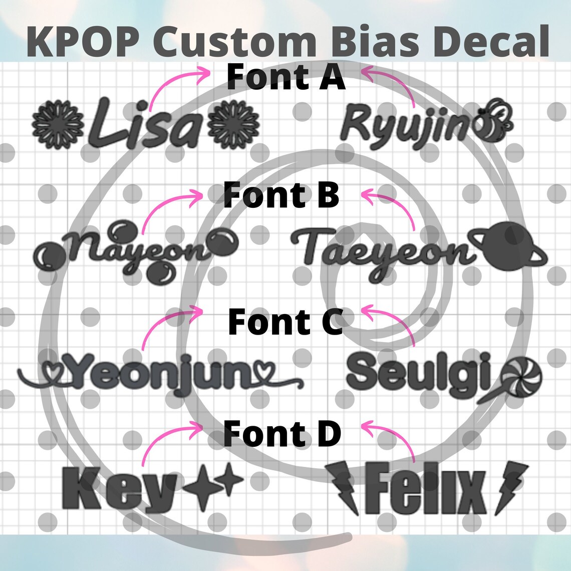 Custom Kpop Name Sticker Decal. Different Cute Designs to Choose From ...