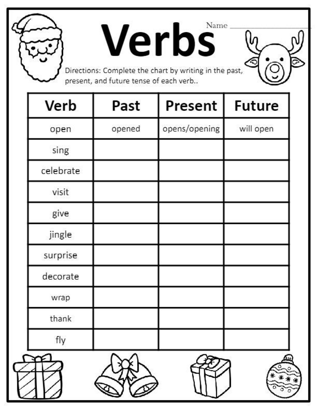 Fun Christmas Verb Worksheet - Etsy