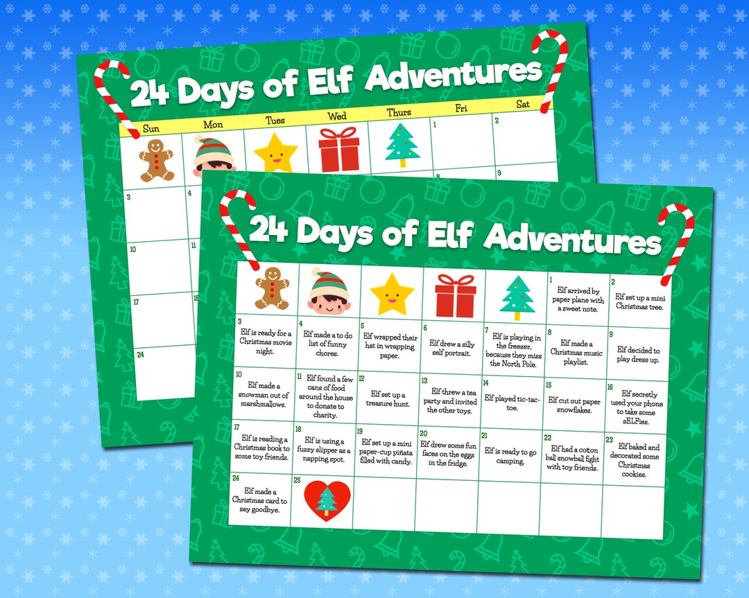 Elf Ideas, Elf Calendar, Elf Kit, Elf Printables, Printable Advent ...