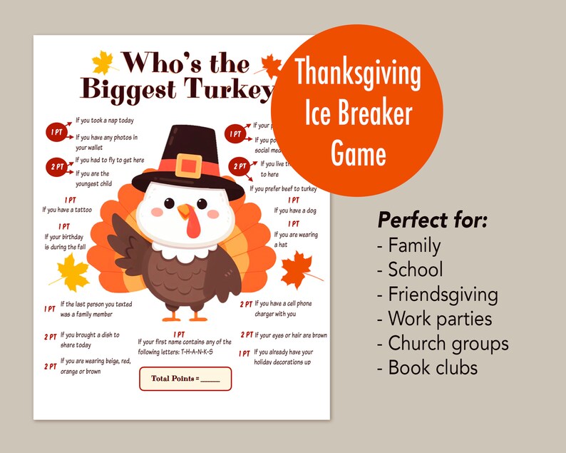 Thanksgiving Game Printable, Icebreaker, 2023 Thanksgiving Game, Autumn ...