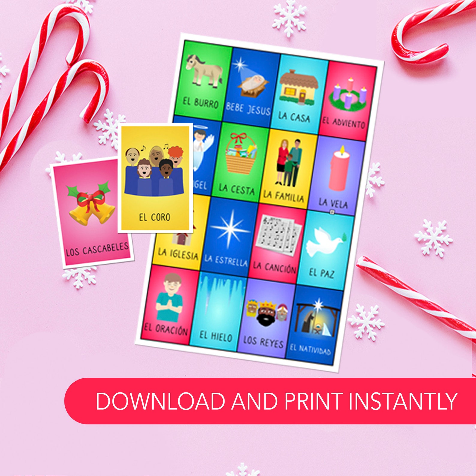 Spanish Christmas Bingo, Loteria, Christmas Bingo Printable, Christmas ...