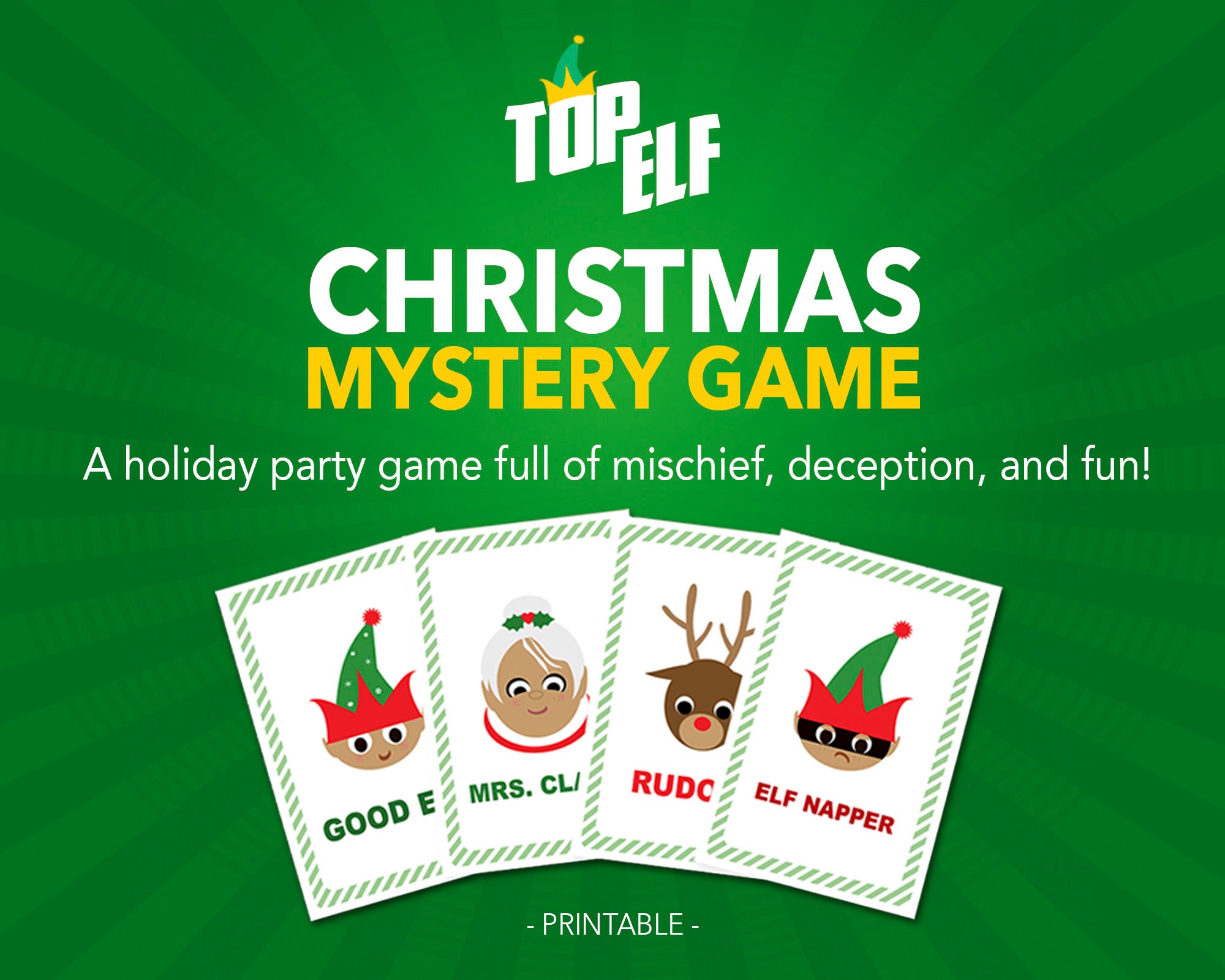 Top Elf Game, Christmas Party Games, Christmas Mystery Game, Card Game ...