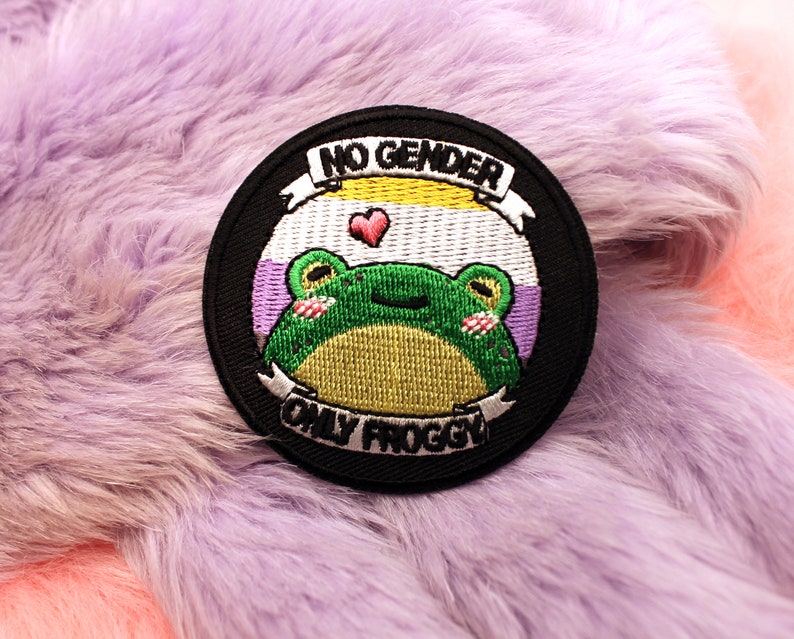 No Gender Only Froggy Iron-On Patch 60mm non-binary pride | Etsy