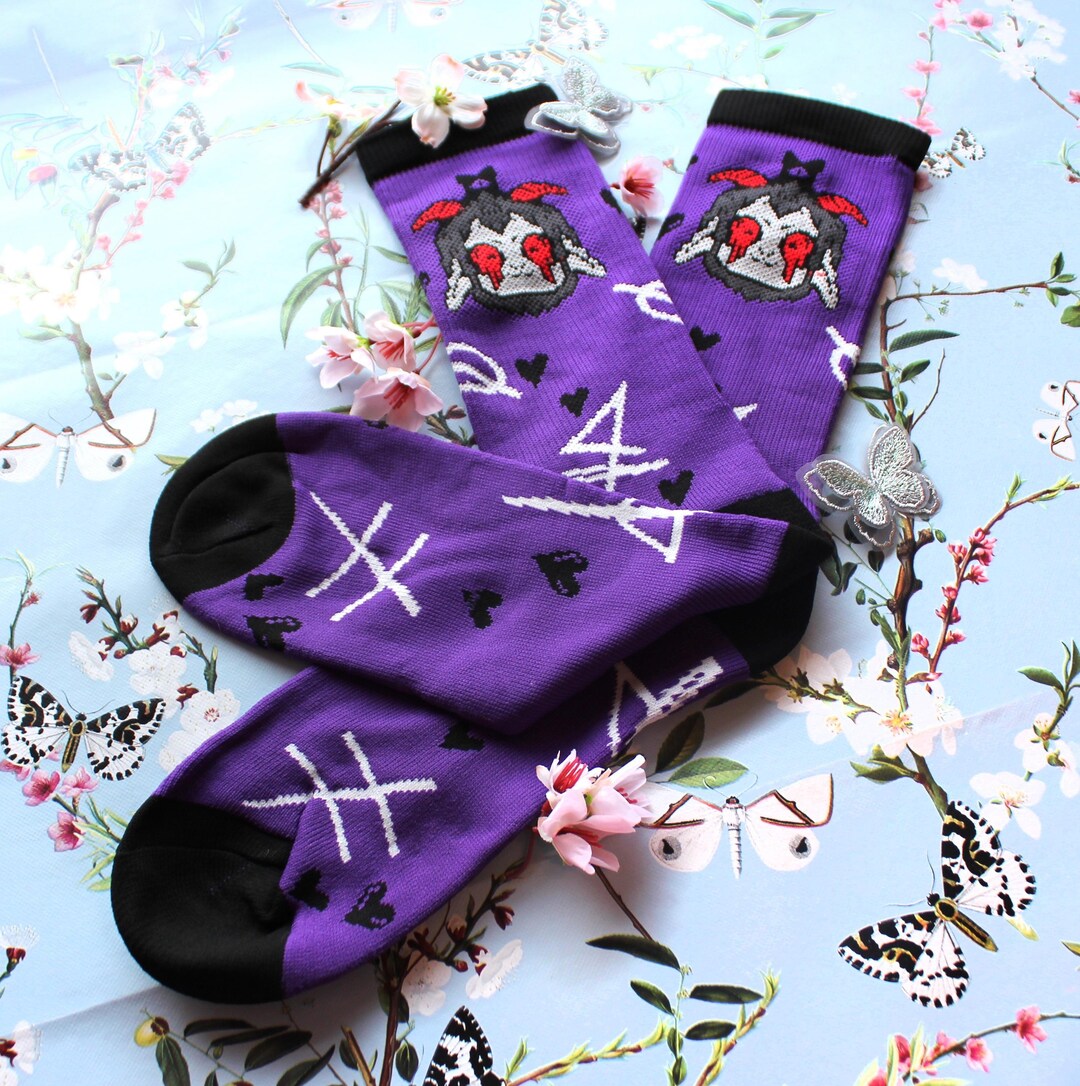 Cult of the Lamb Purple Goat Crew Socks (adukt Size 3-12 UK) - Etsy