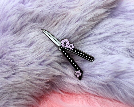 Sakura Butterfly Knife Enamel Pin A Grade Hard Black | Etsy
