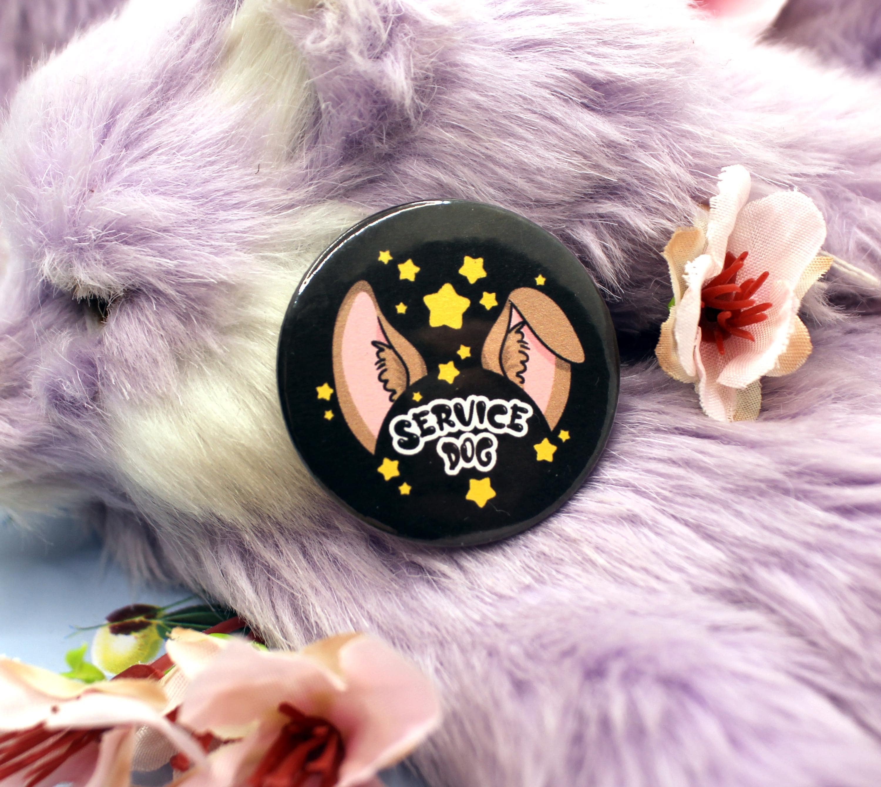 Service Dog Black Cartoon Furry Circular Badge (38mm) - Etsy