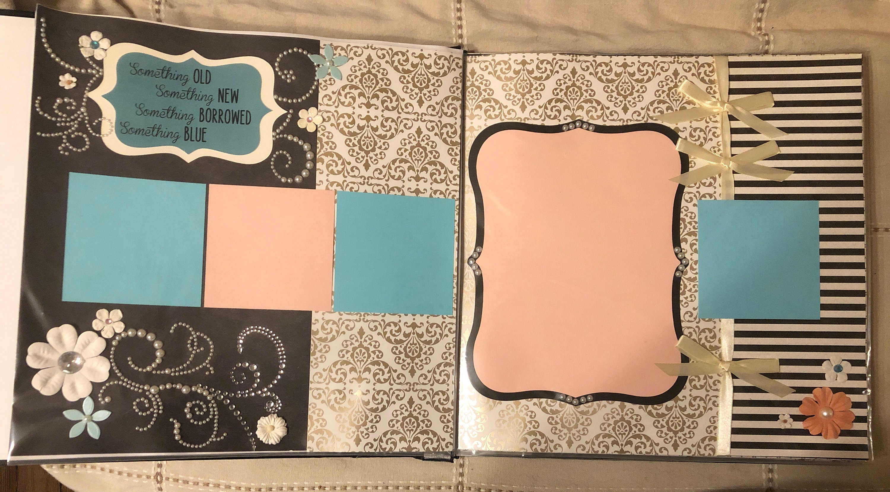 Fill in Wedding Scrapbook Album, Black & White With Peach and Turquoise ...