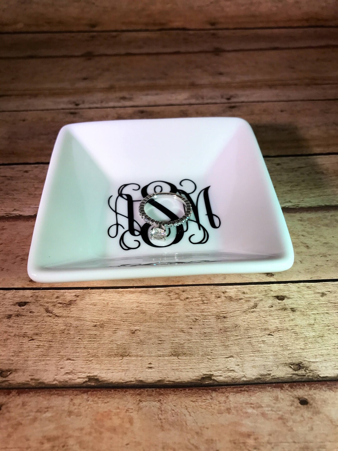 Monogram White Ring Dish, Personalized Ring Dish, Custom Jewelry Dish ...