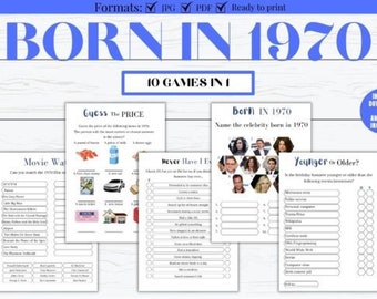 54th Birthday Games Born in 1970 Game Bundle Birthday Party Activities Men Women Him Her 1970 ...