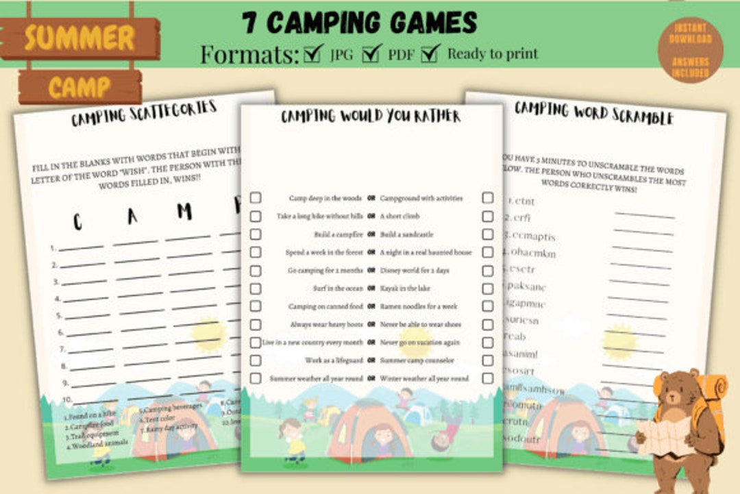 Camping Games for All Ages, Printable Camping Activities, Family ...