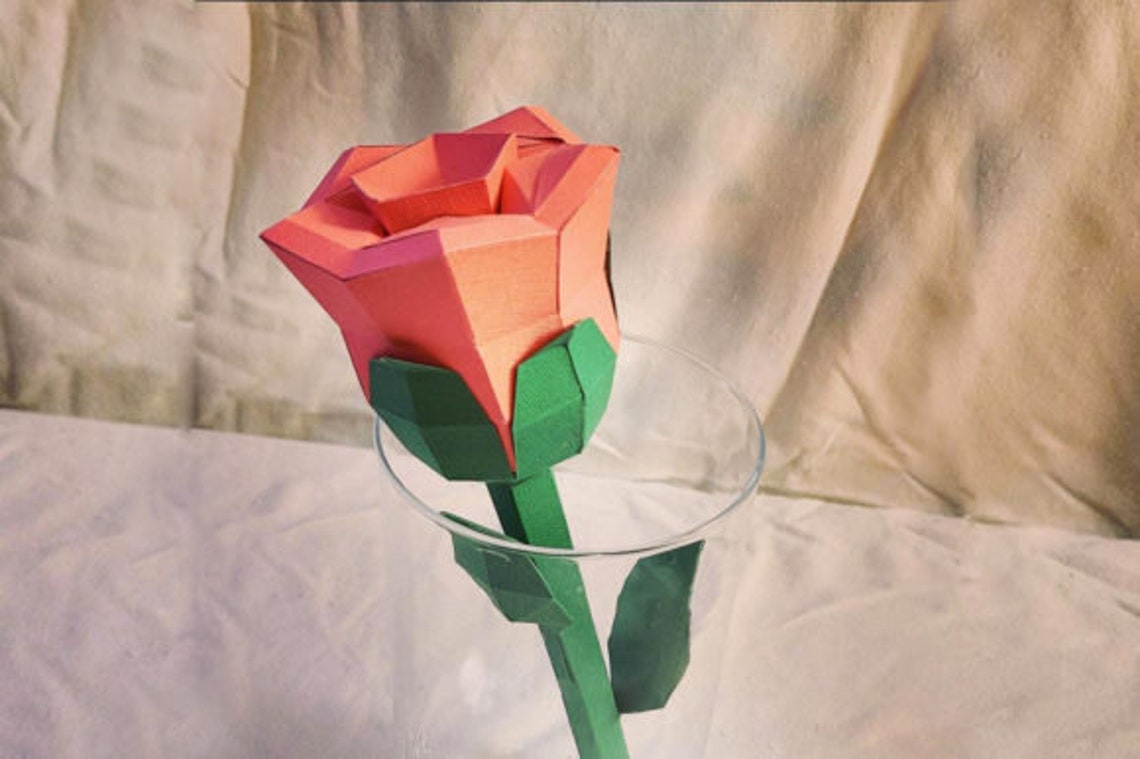 DIY Rose 3D Papercraft Kit, Easy Paper Rose Template, Printable Rose ...