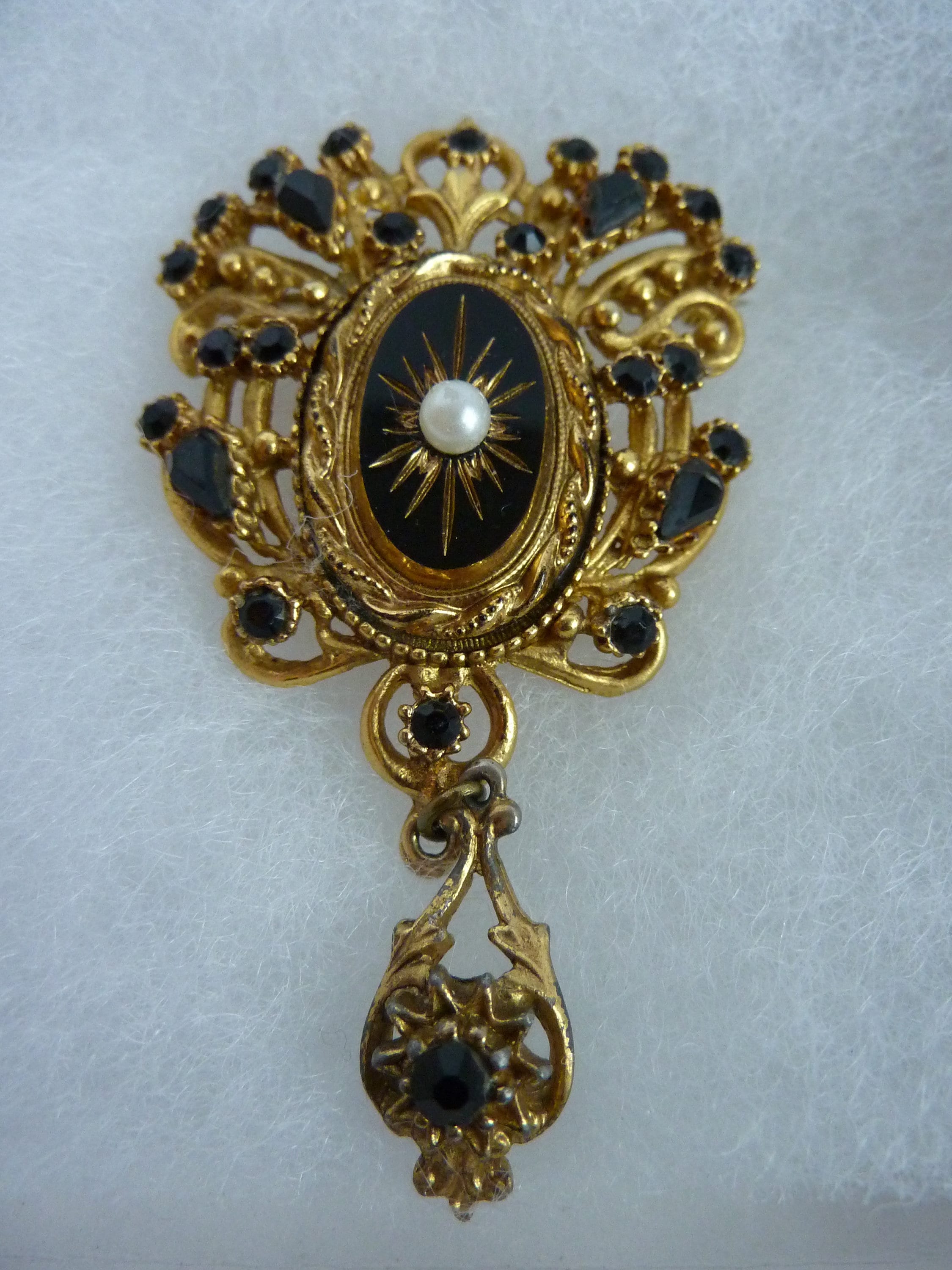 Vintage Signed Elaborate French Jet Intalio Dropper Brooch Pin Signed ...