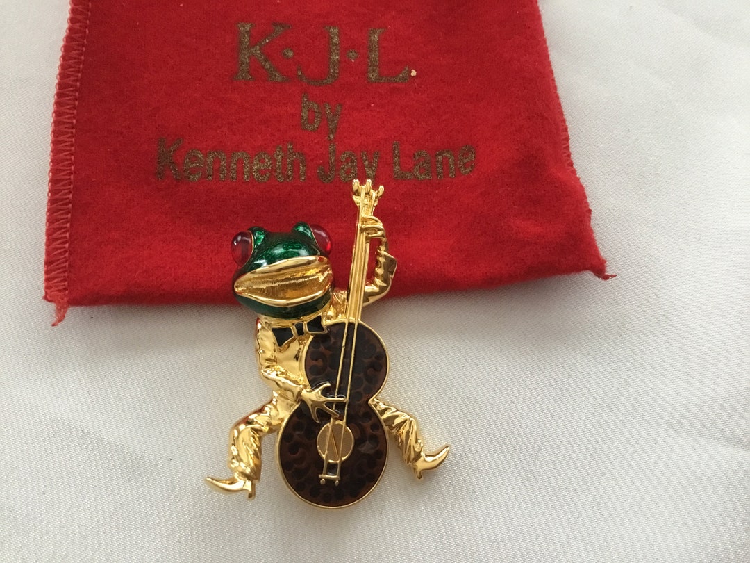 KJL Kenneth Jay Lane Enamel Frog Guitar Figural Brooch Pin - Etsy
