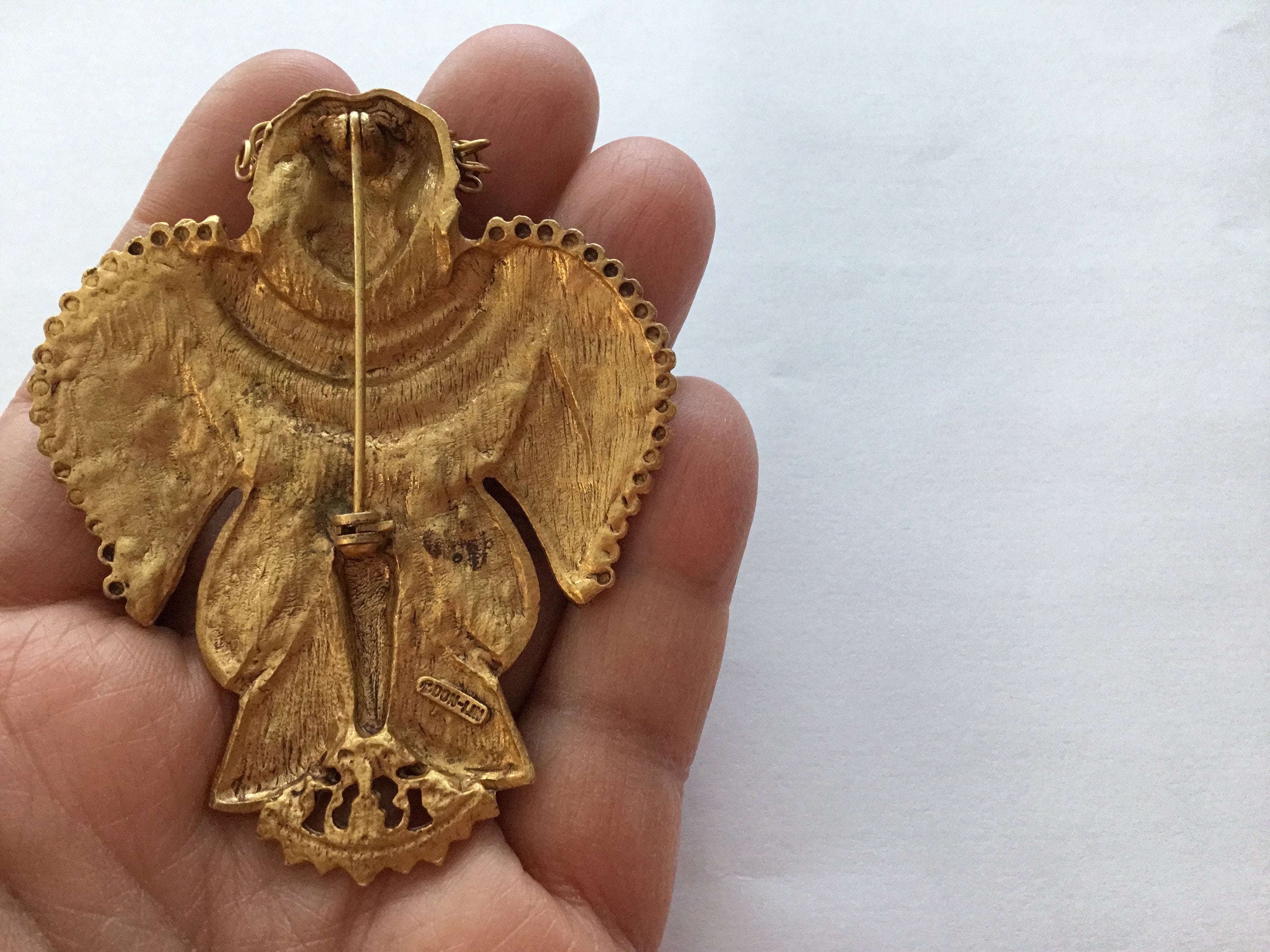 Vintage DON LIN Gold Tone Angel Brooch Signed Pin Runway Couture ...