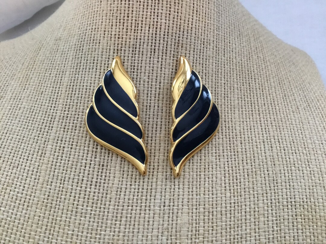 Chic Napier Black Enamel Angel Wings Pierced EARRINGS Climber Unique ...