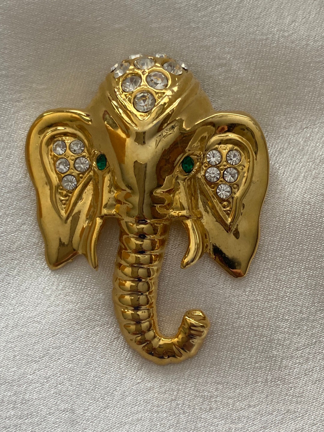Vintage Gold Tone Elephant Brooch Pin Rhinestones - Etsy