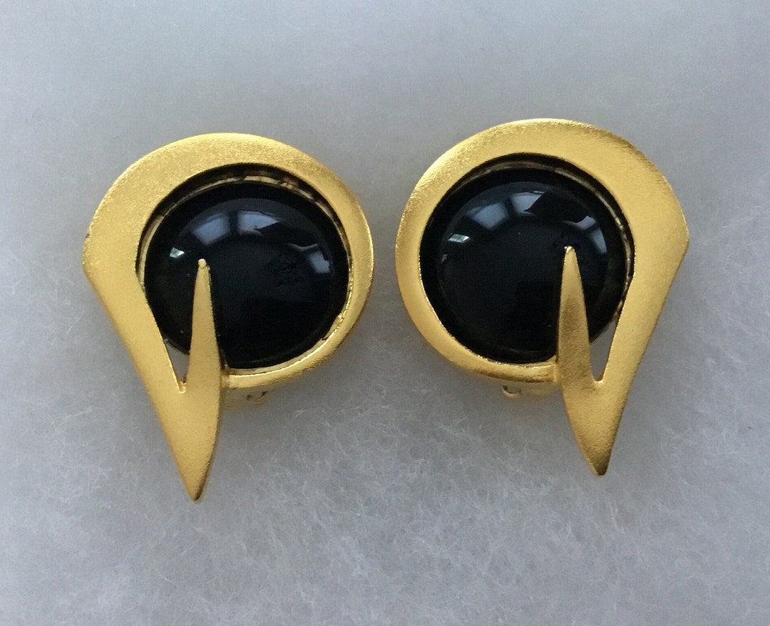 Vintage Retro Modernist Lee Wolfe Round Clip on Earrings Gold Tone ...
