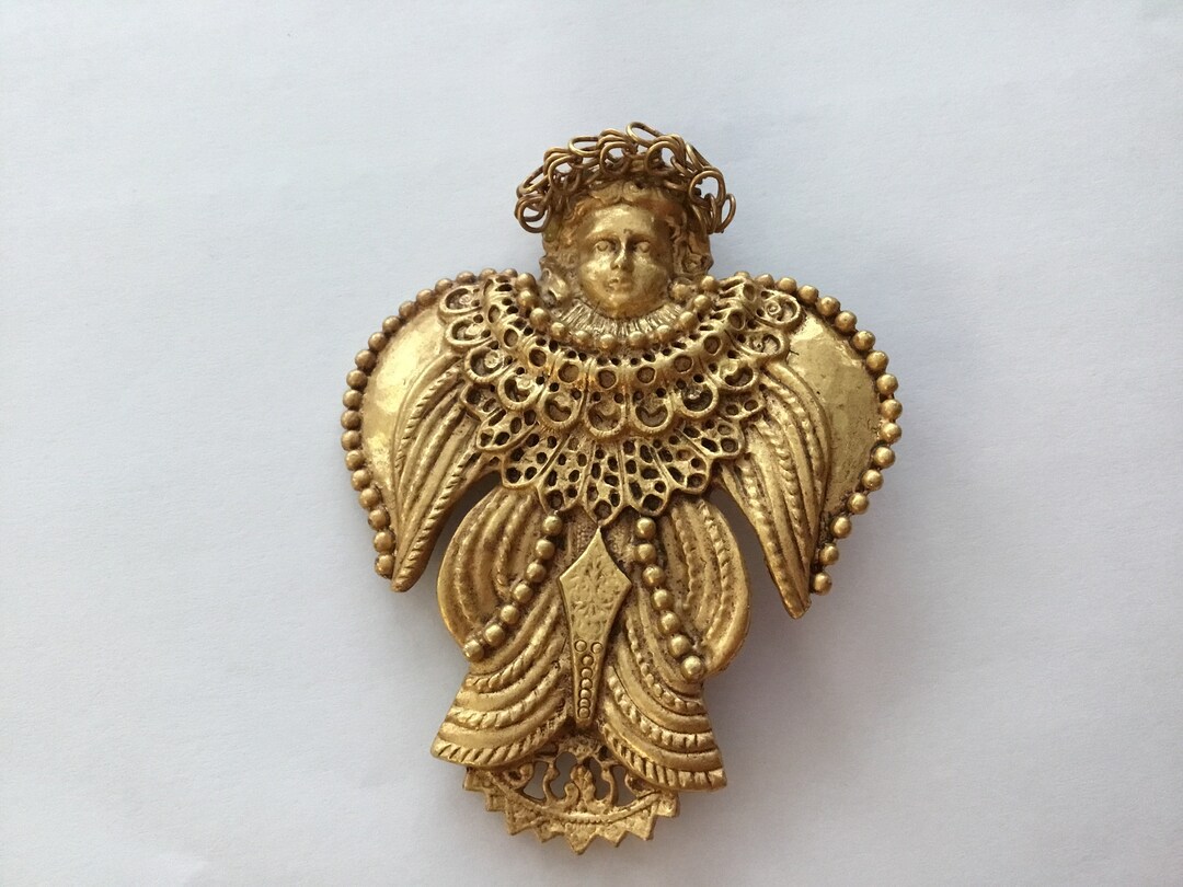 Vintage DON LIN Gold Tone Angel Brooch Signed Pin Runway Couture ...