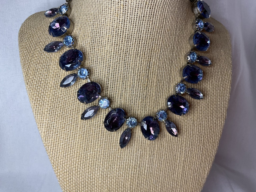 Vintage Blue and Purple Rhinestone Necklace Choker - Etsy