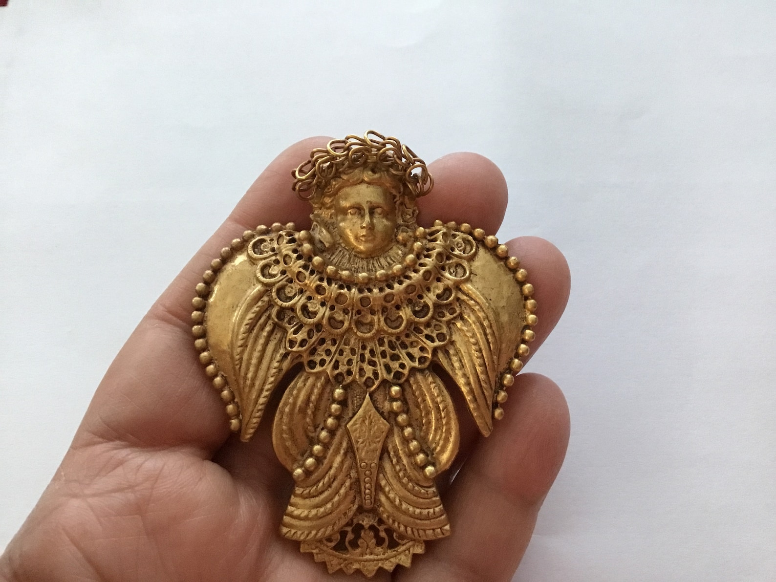 Vintage DON LIN Gold Tone Angel Brooch Signed Pin Runway Couture ...